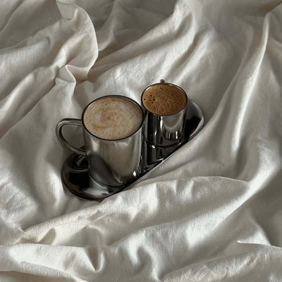 Milano Stainless Steel Coffee Cup Duo Set | Mirror Finish with Tray ...