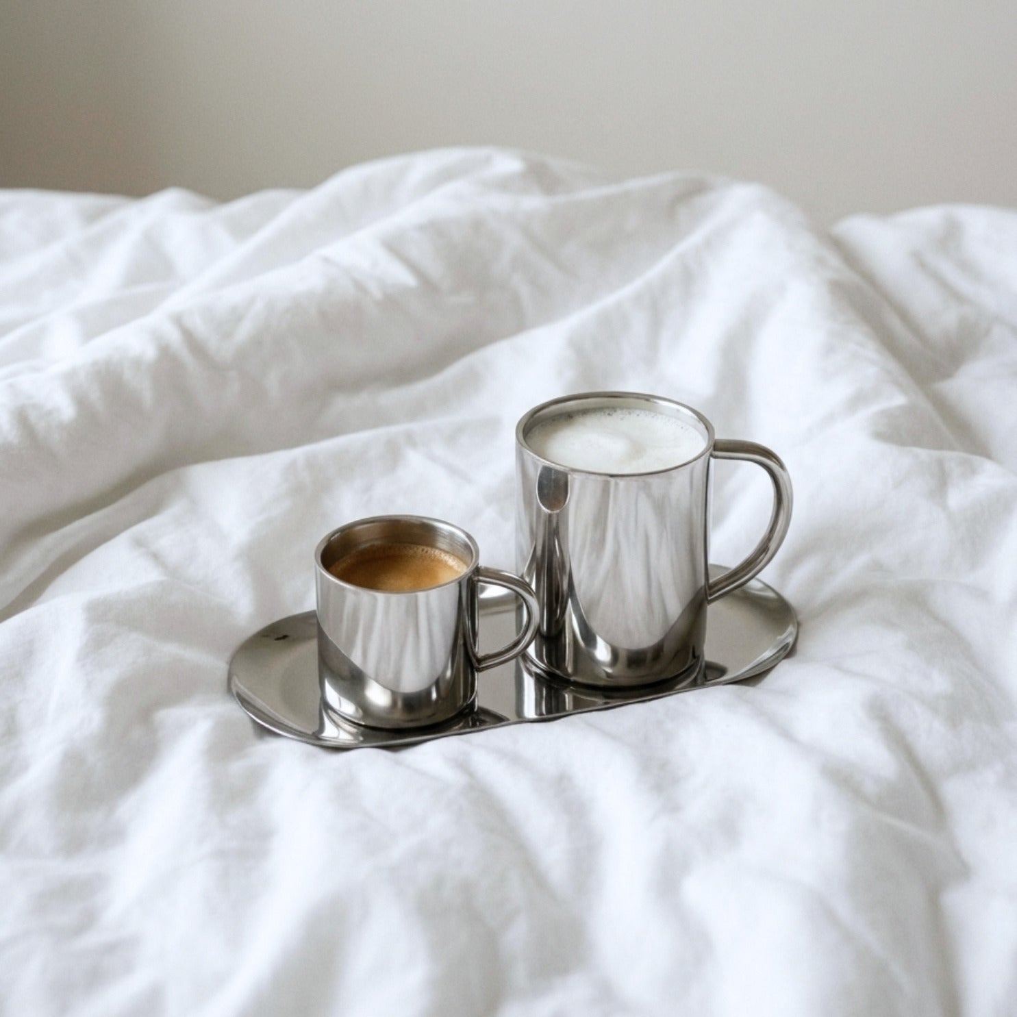 Milano Stainless Steel Coffee Cup Duo Set | Mirror Finish with Tray ...